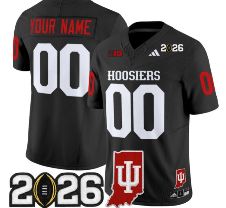 Custom Indiana Hoosiers Jersey 2026 Cfp Final Indiana State Patch Black ...